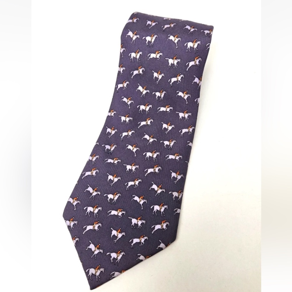 Hermes Dark Purple Tie With Horse Motif - Gem